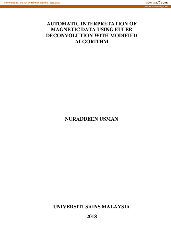 Pdf Automatic Interpretation Of Magnetic Data Using Euler Deconvolution With Modified Algorithm