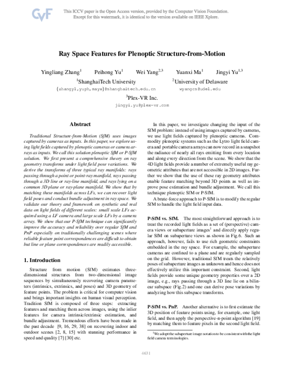 (PDF) Plenoptic Structure-from-Motion Using Ray Space Features