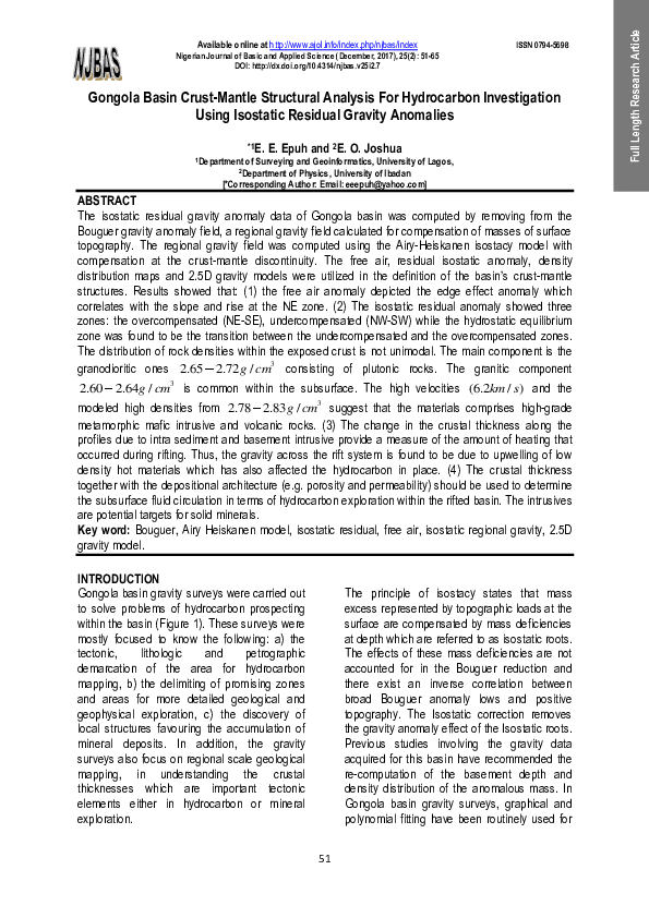 (PDF) Gongola Basin Crust-Mantle Structural Analysis For Hydrocarbon Investigation Using ...