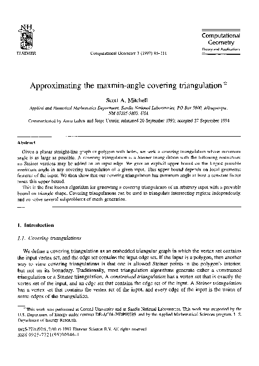 (PDF) Approximating the maxmin-angle covering triangulation