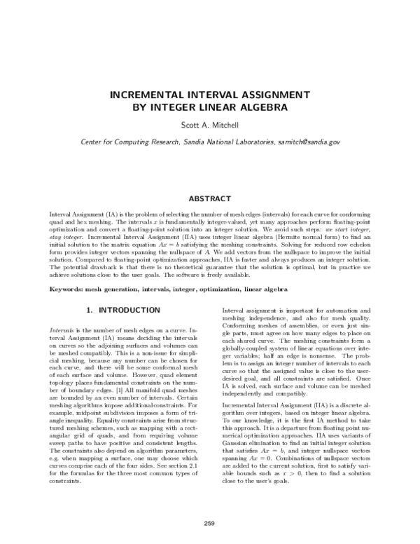 (PDF) Incremental Interval Assignment by Integer Linear Algebra