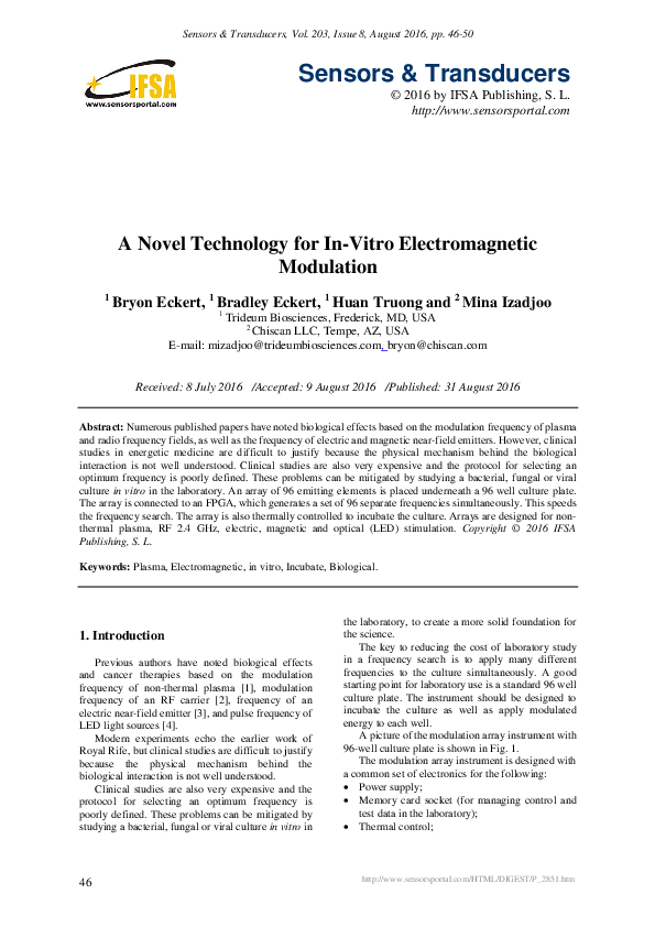 (PDF) A Novel Technology for In-Vitro Electromagnetic Modulation