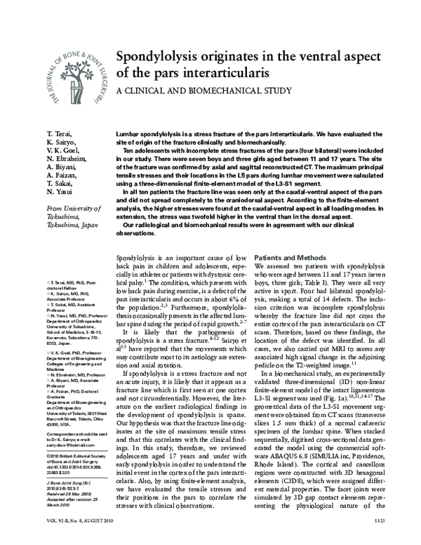 (PDF) Spondylolysis originates in the ventral aspect of the pars ...