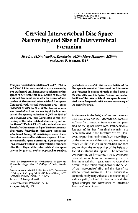 Pdf Cervical Intervertebral Disc Space Narrowing And Size Of 9586