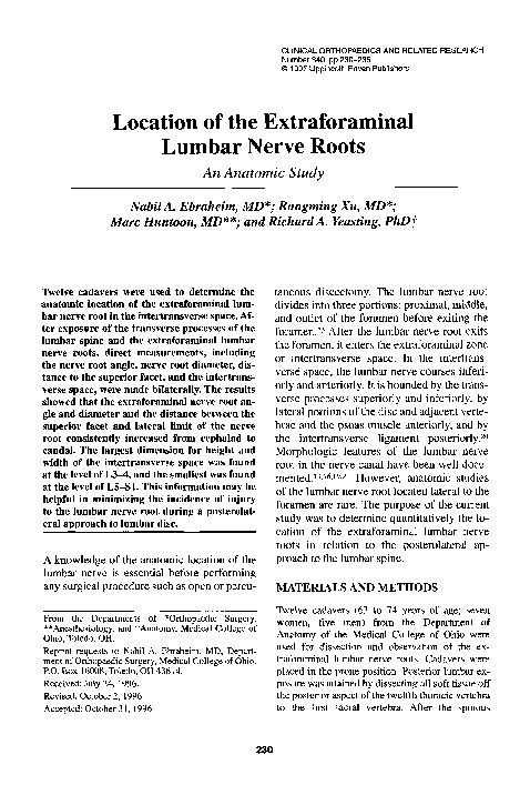 (PDF) Location of the Extraforaminal Lumbar Nerve Roots: An Anatomic Study