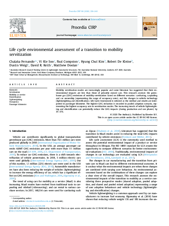(PDF) Life cycle environmental assessment of a transition to mobility ...