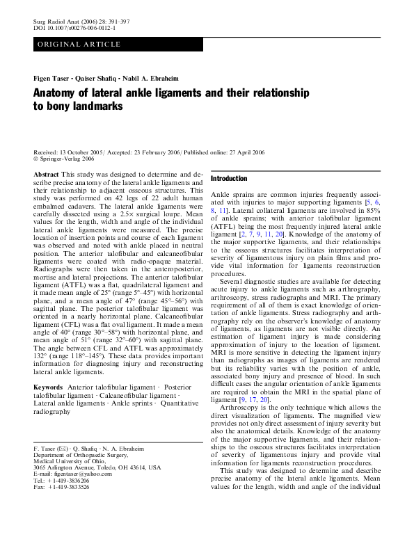(PDF) Anatomy of lateral ankle ligaments and their relationship to bony ...