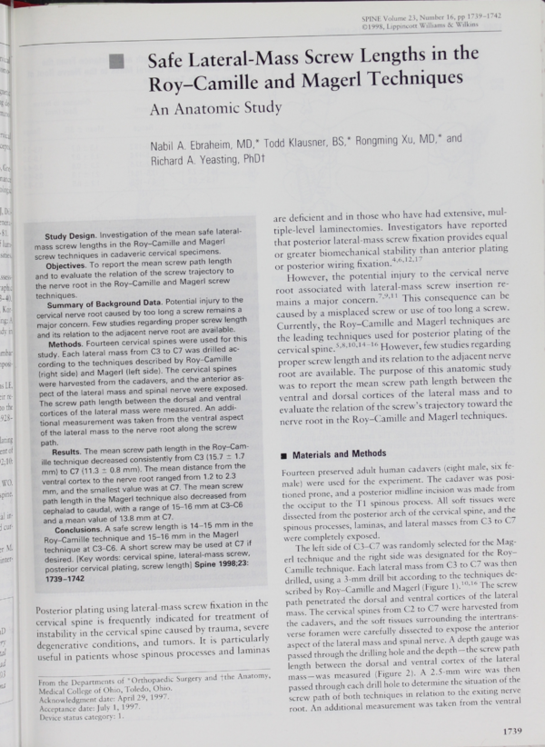 (PDF) Safe Lateral-Mass Screw Lengths in the Roy-Camille and Magerl ...