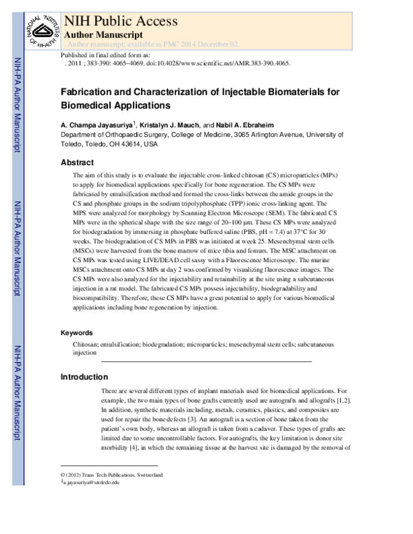 (PDF) Fabrication and Characterization of Injectable Biomaterials for ...