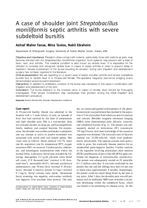 (PDF) A case of shoulder joint Streptobacillus moniliformis septic ...