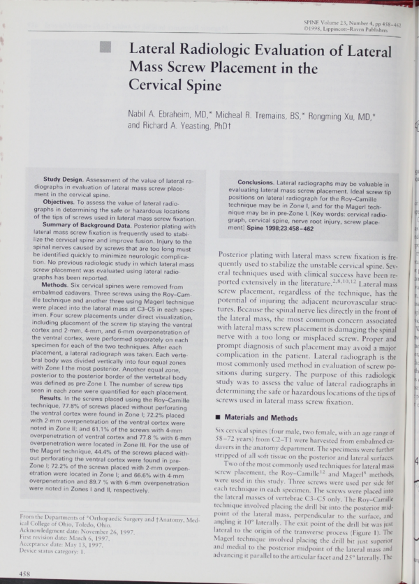 (PDF) Lateral Radiologic Evaluation of Lateral Mass Screw Placement in ...