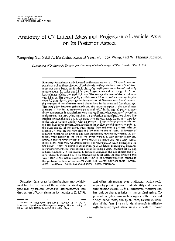 (PDF) Anatomy of C7 Lateral Mass and Projection of Pedicle Axis on Its ...