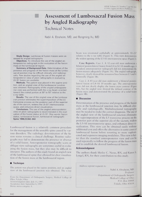 (PDF) Assessment of Lumbosacral Fusion Mass by Angled Radiography