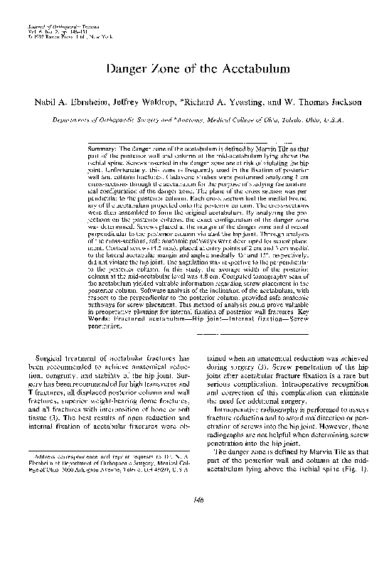 (PDF) Danger Zone of the Acetabulum | Nabil Ebraheim - Academia.edu