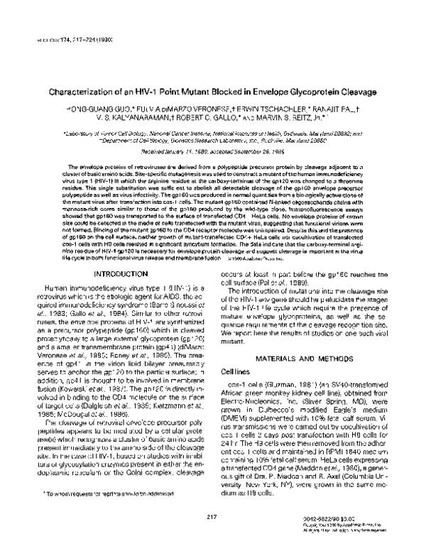 (PDF) Characterization of an HIV-1 point mutant blocked in envelope ...