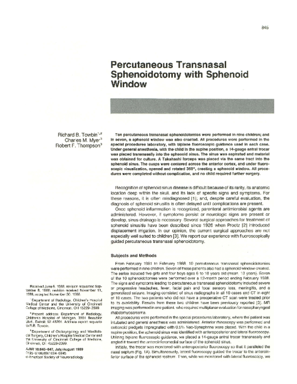 (PDF) Percutaneous transnasal sphenoidotomy with sphenoid window