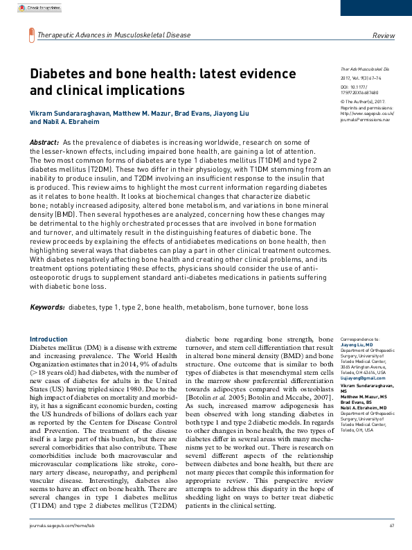 (PDF) Diabetes and bone health: latest evidence and clinical implications