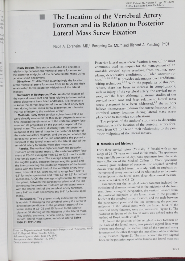 (PDF) The Location of the Vertebral Artery Foramen and its Relation to ...