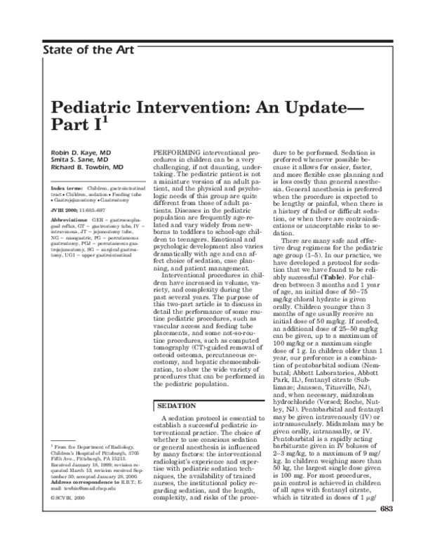 (PDF) Pediatric Intervention: An Update—Part I