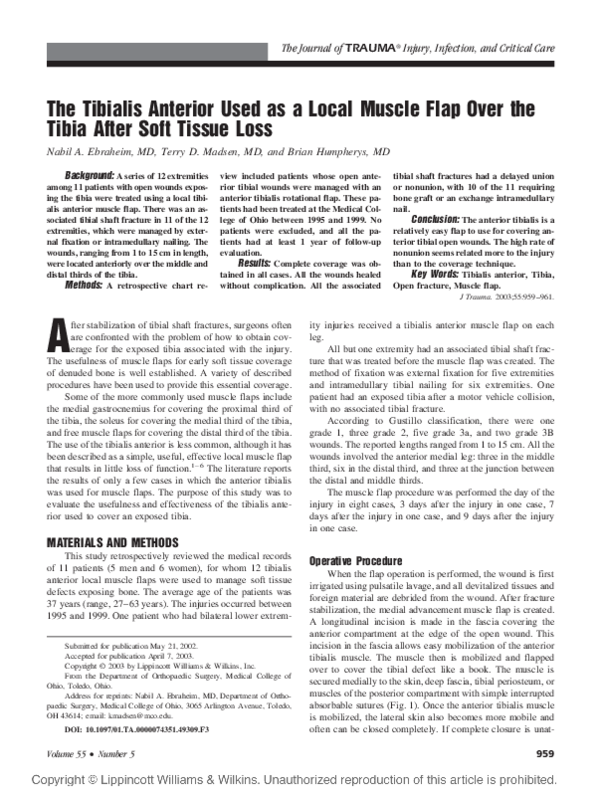 (PDF) The Tibialis Anterior Used as a Local Muscle Flap Over the Tibia ...