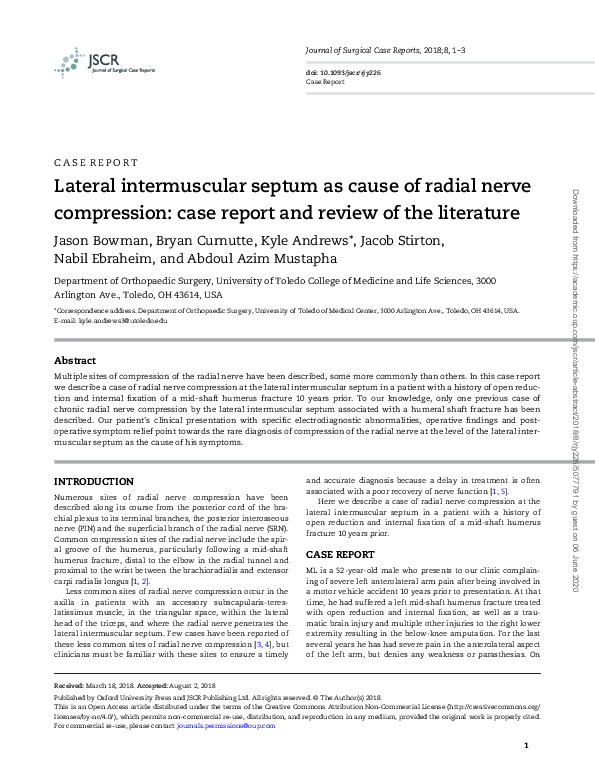 (PDF) Lateral intermuscular septum as cause of radial nerve compression ...