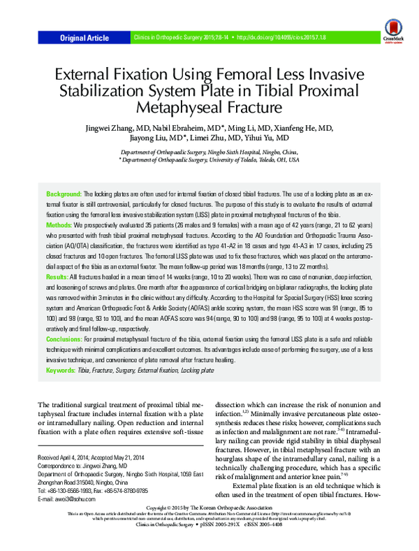 (PDF) External Fixation Using Femoral Less Invasive Stabilization ...