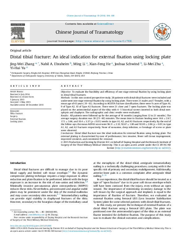 (PDF) Distal tibial fracture: An ideal indication for external fixation ...
