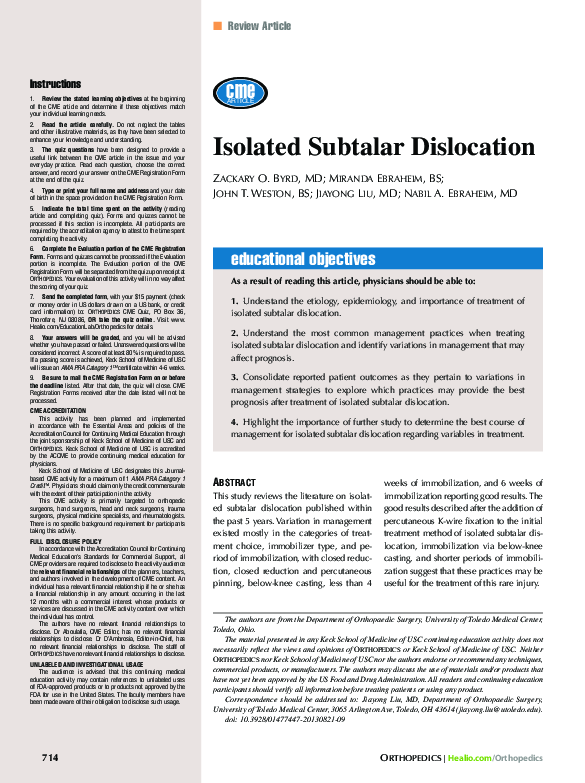 (PDF) Isolated Subtalar Dislocation