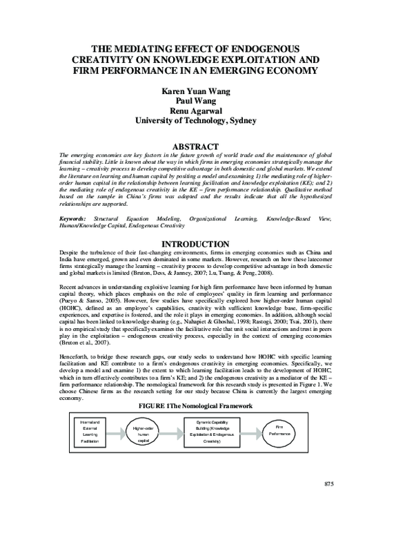 (PDF) The mediating effect of endogenous creativity on knowledge ...