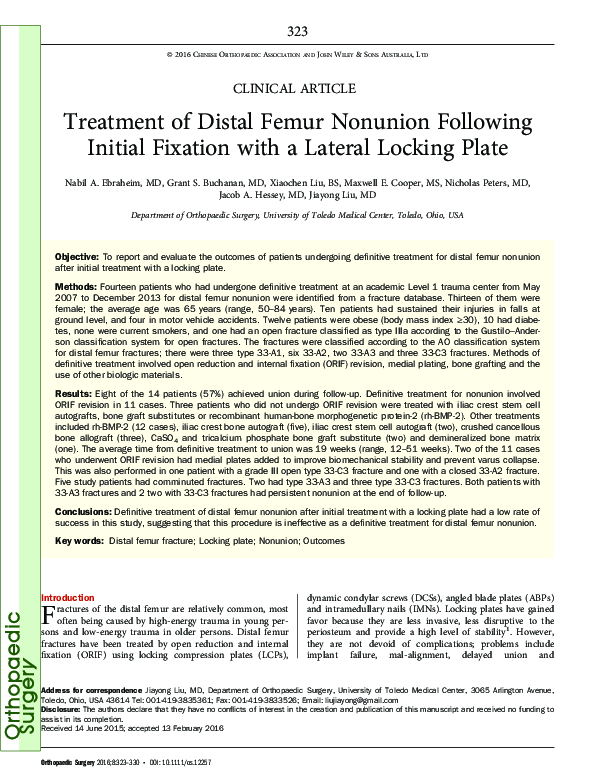(PDF) Treatment of Distal Femur Nonunion Following Initial Fixation ...
