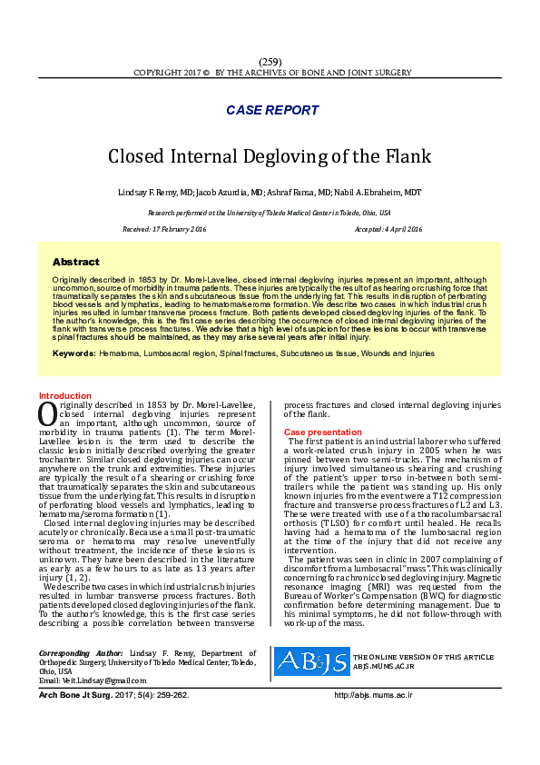 (PDF) Closed Internal Degloving of the Flank