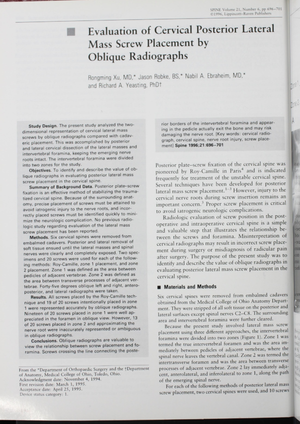 (PDF) Evaluation of Cervical Posterior Lateral Mass Screw Placement by ...