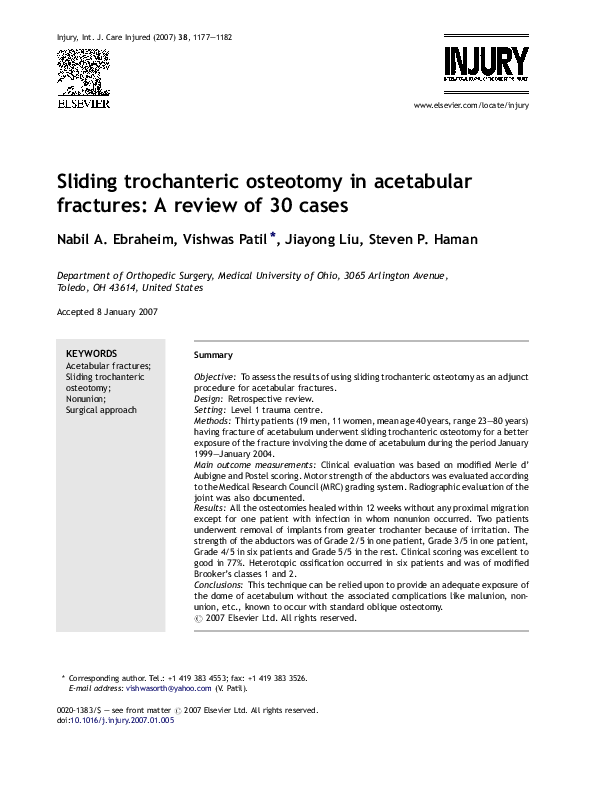 (PDF) Sliding trochanteric osteotomy in acetabular fractures: A review ...