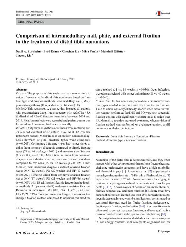 (PDF) Comparison of intramedullary nail, plate, and external fixation in the treatment of distal ...
