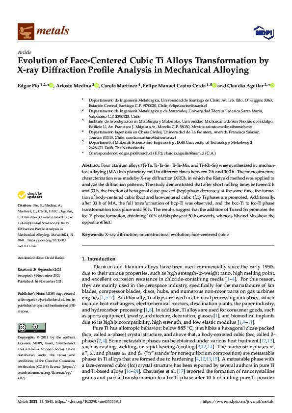 (PDF) Evolution of Face-Centered Cubic Ti Alloys Transformation by X ...