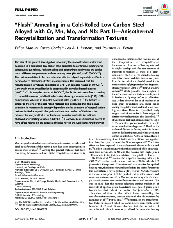 (PDF) “Flash” Annealing in a Cold‐Rolled Low Carbon Steel Alloyed with ...