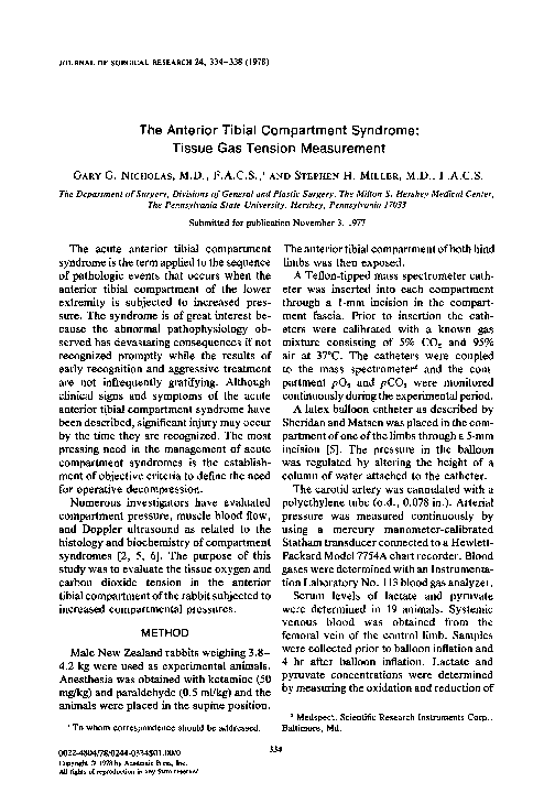(PDF) The anterior tibial compartment syndrome: tissue gas tension ...