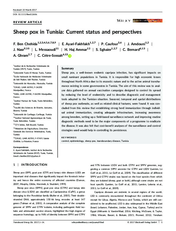 (PDF) Sheep pox in Tunisia: Current status and perspectives