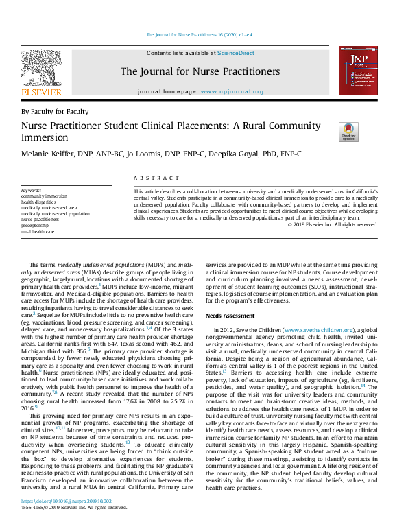 (PDF) Nurse Practitioner Student Clinical Placements: A Rural Community ...