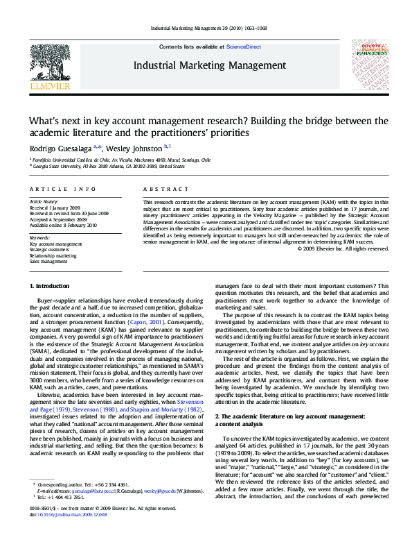 (PDF) What's next in key account management research? Building the ...