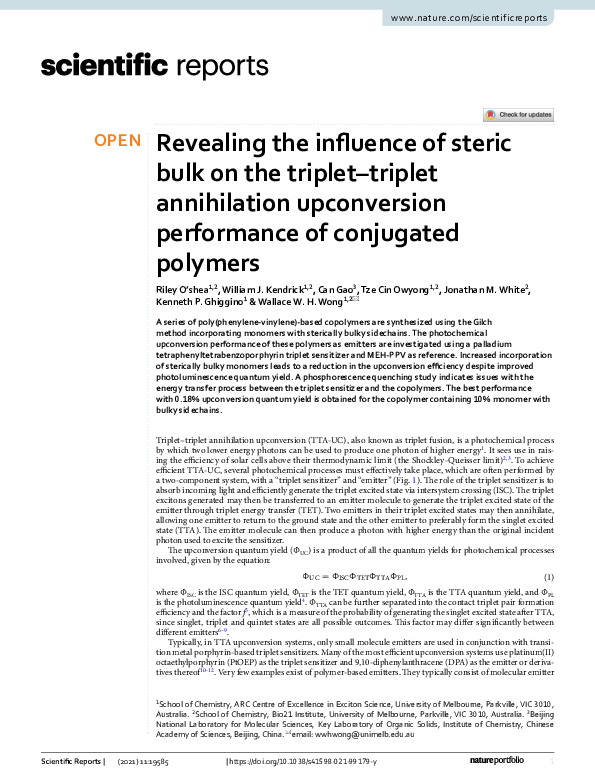 (PDF) Revealing the influence of steric bulk on the triplet–triplet ...