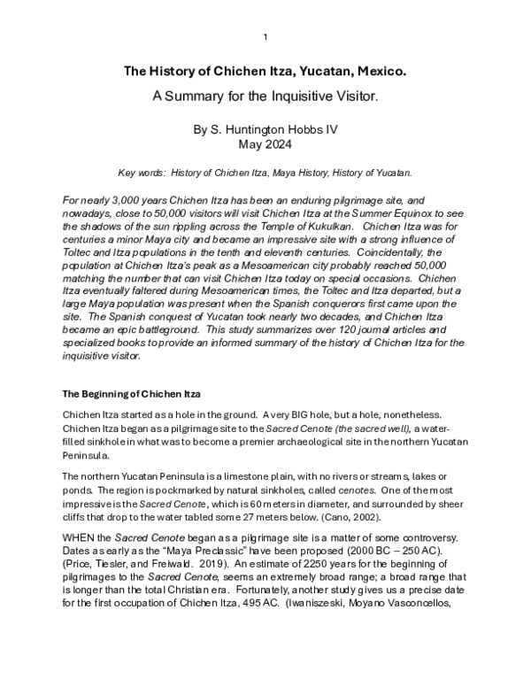 (PDF) The History of Chichen Itza, Yucatan, Mexico. A Summary for the ...