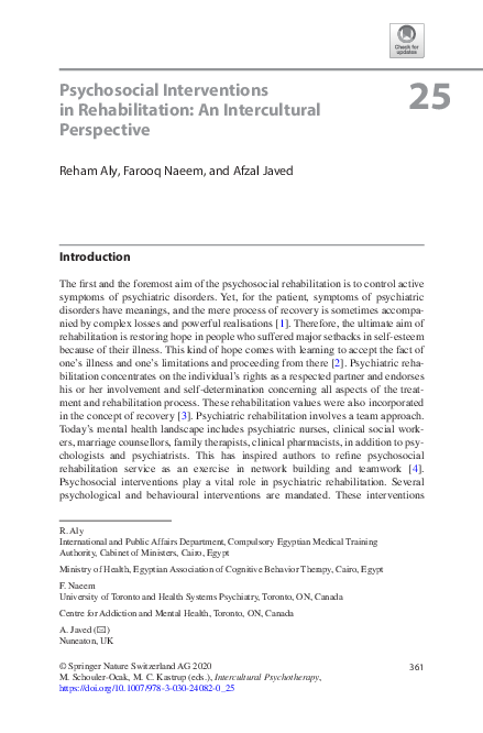 (PDF) Psychosocial Interventions in Rehabilitation: An Intercultural Perspective
