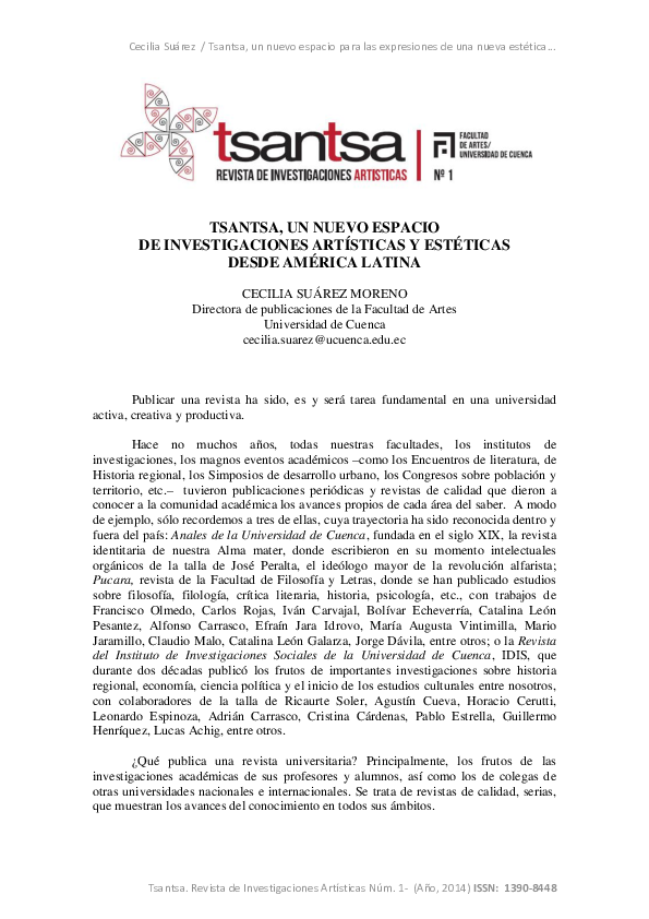 (PDF) Tsantsa, Un Nuevo Espacio De Investigaciones Artísticas y ...