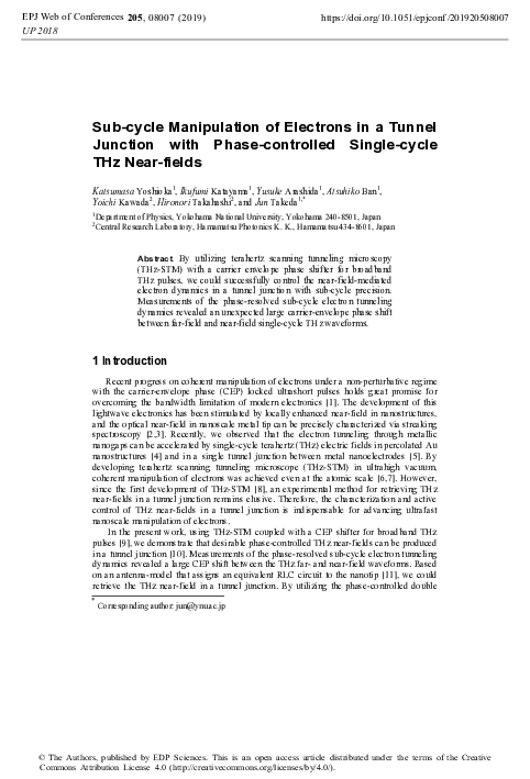 (PDF) Sub-cycle Manipulation of Electrons in a Tunnel Junction with ...