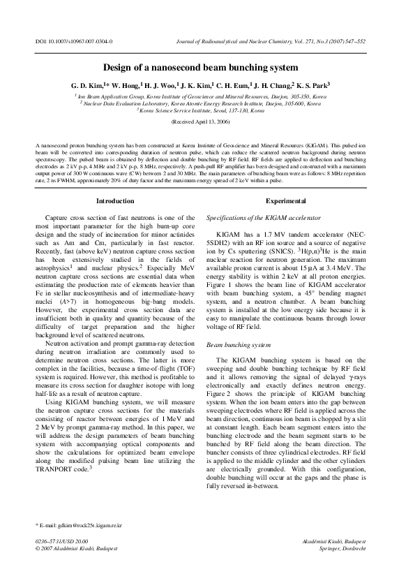 (PDF) Design of a nanosecond beam bunching system
