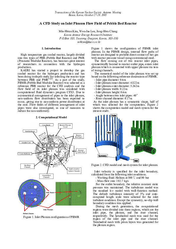 (PDF) A CFD Study on Inlet Plenum Flow Field of Pebble Bed Reactor | Jonghwa Chang - Academia.edu