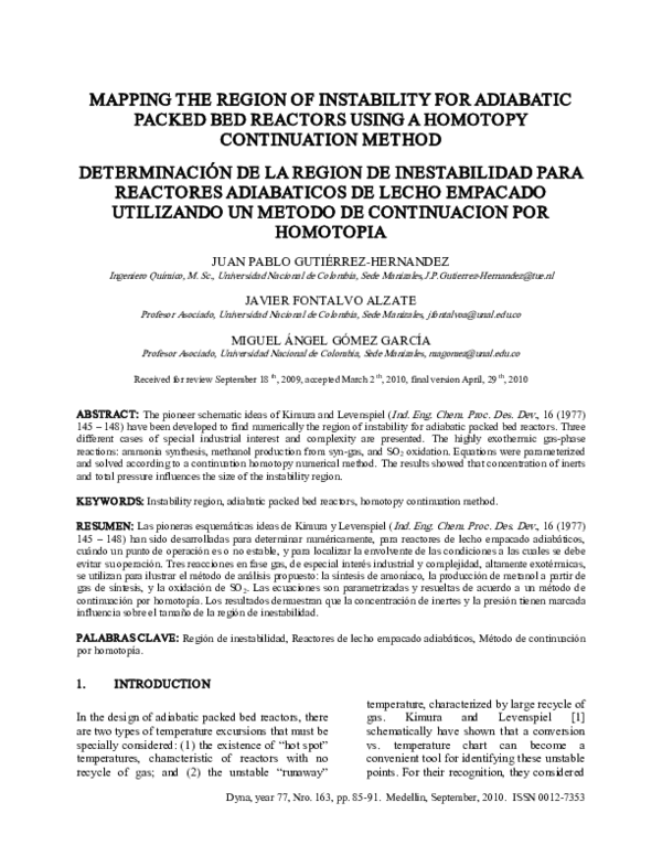 (PDF) Mapping the region of instability for adiabatic packed bed reactors using a homotopy ...
