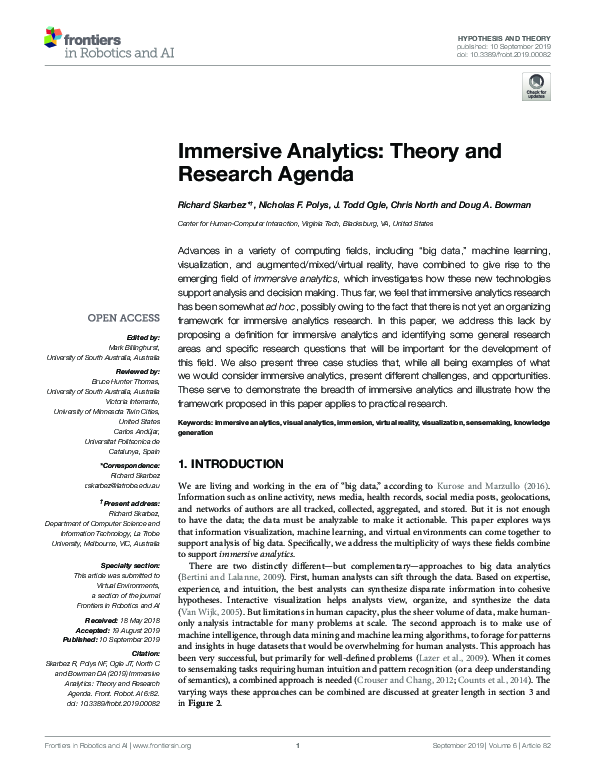 (PDF) Immersive Analytics: Theory and Research Agenda