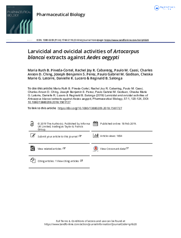 (PDF) Larvicidal and ovicidal activities of Artocarpus blancoi extracts against Aedes aegypti